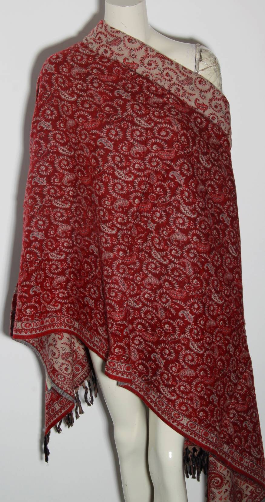 Red Colour Yak Wool Shawl Handmade Floral Print DOUBLE Sided - Etsy