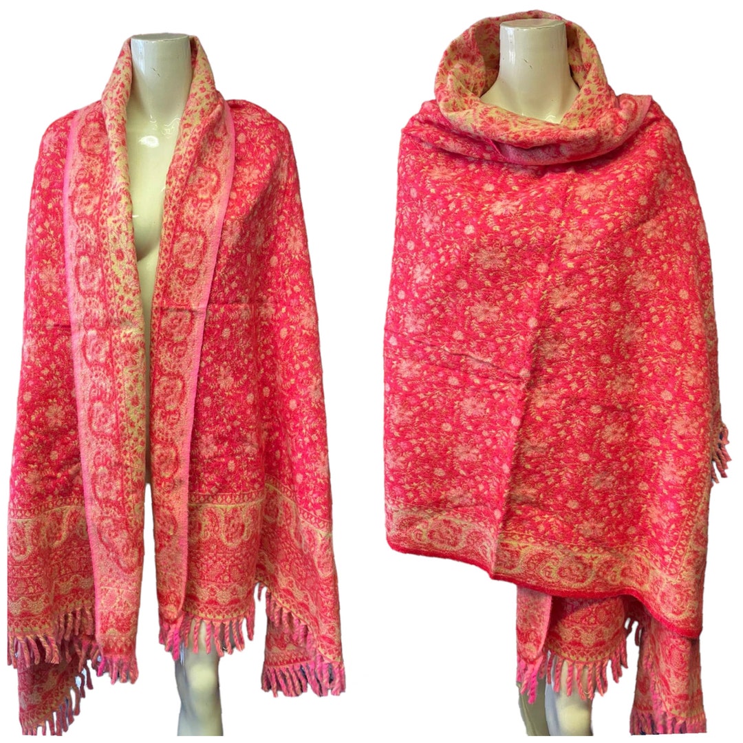 RED YELLOW COLOUR Shawl Paisley Floral Print Ethnic Double Sided Yak ...