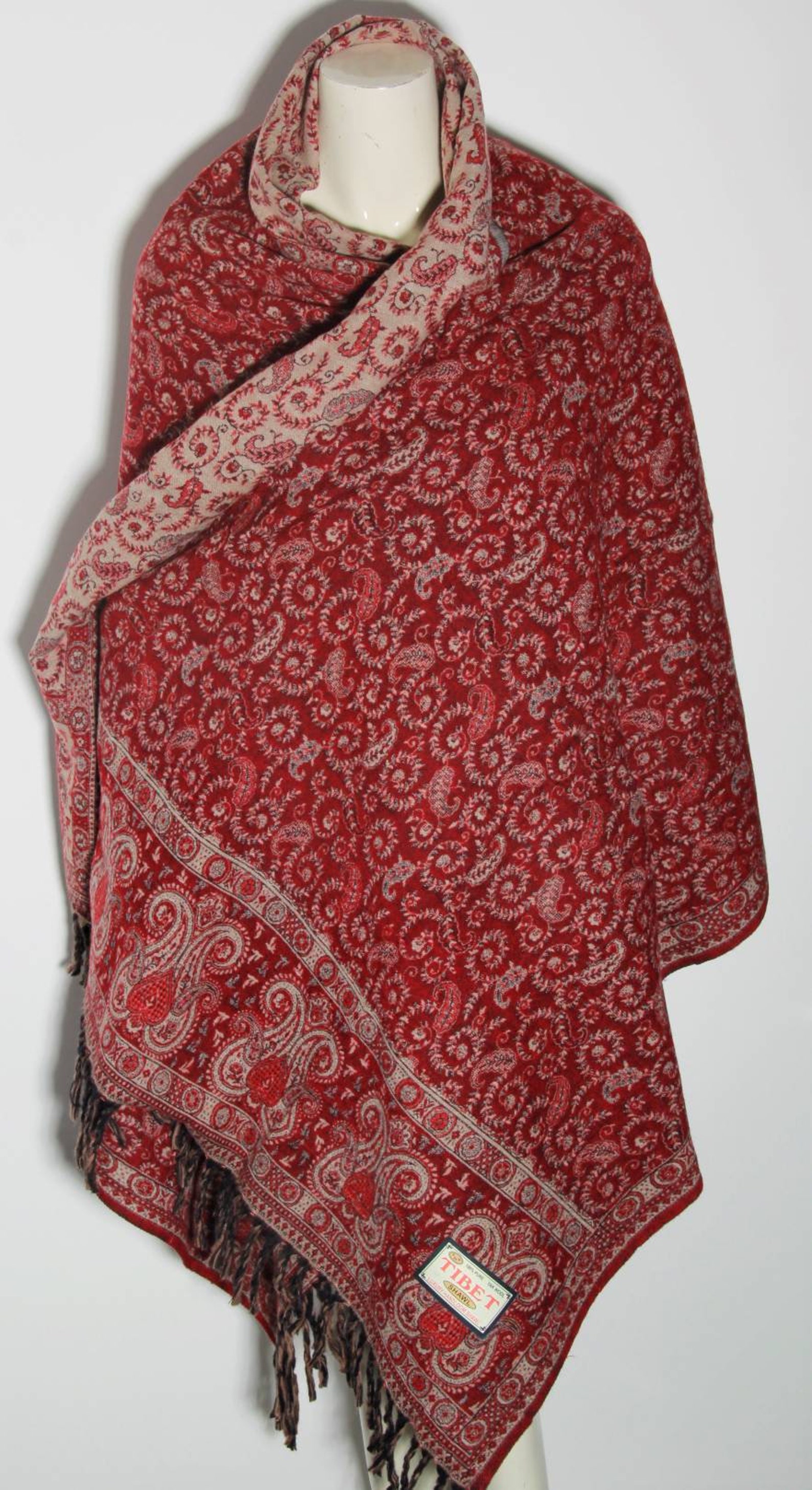 Red Colour Yak Wool Shawl Handmade Floral Print DOUBLE Sided - Etsy