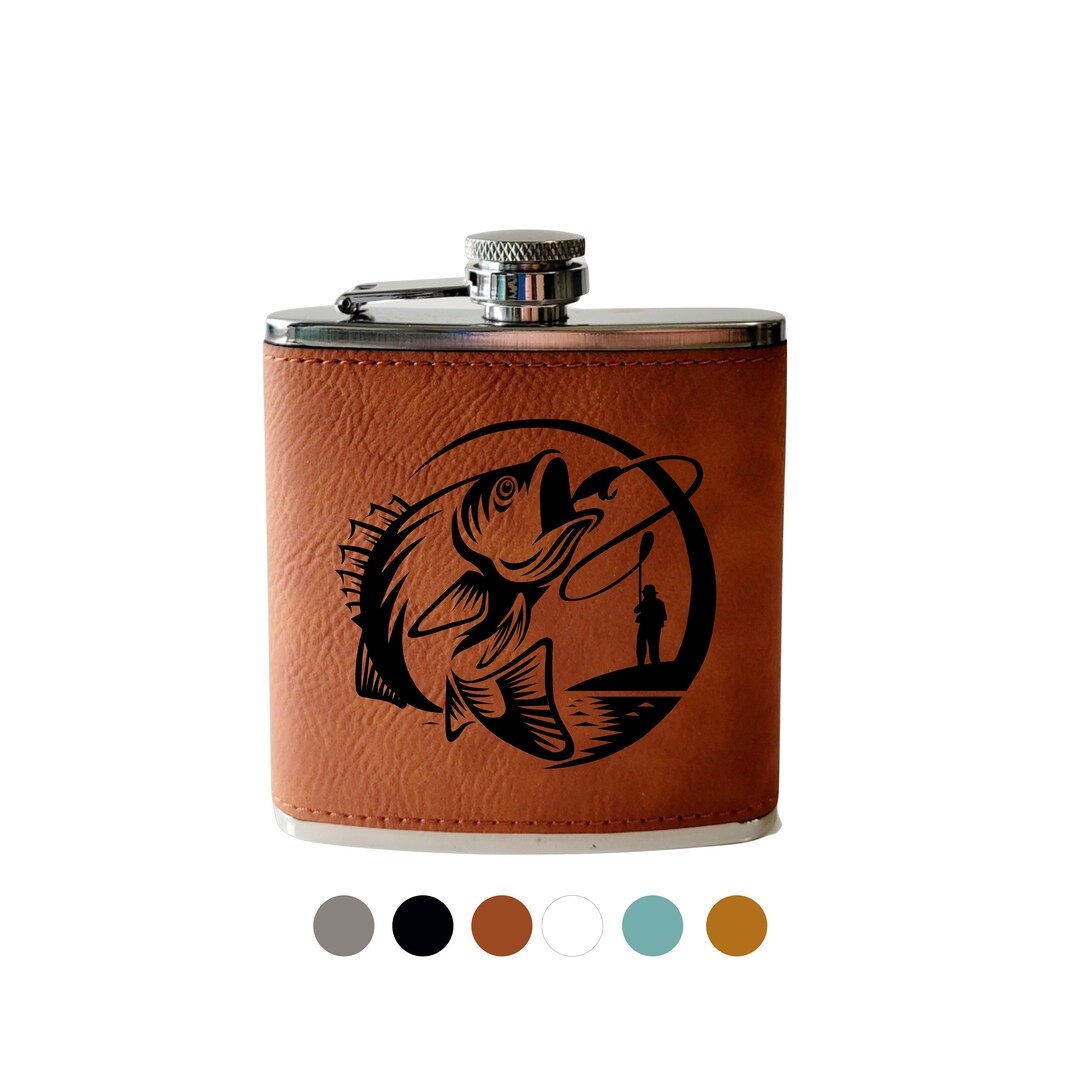 Flask Fishing. Personalized Bass Fishing Hip Flask. Engraved Leather ...