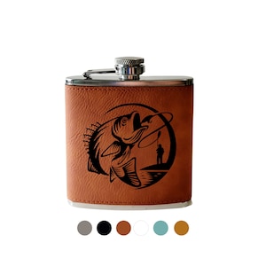 Flask Fishing. Personalized Bass Fishing Hip Flask. Engraved Leather Birthday Gift for Him - Etsy