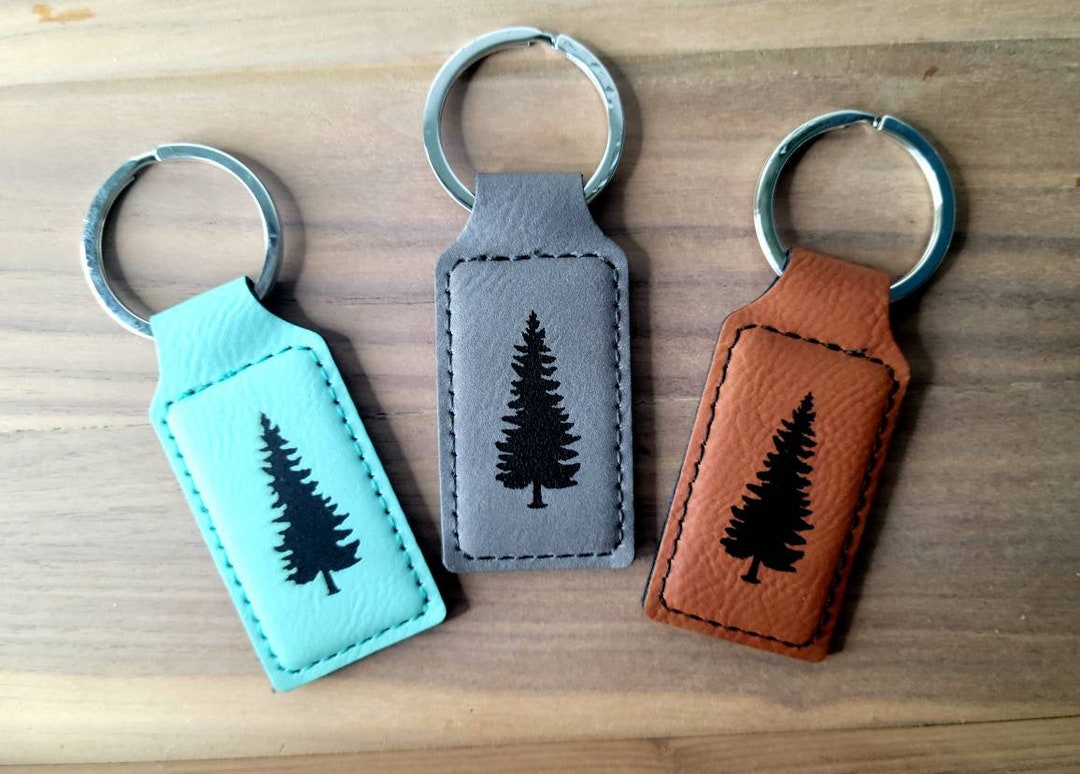 Evergreen Tree Leather Keychain for Keys, Backpack, Mail - Etsy