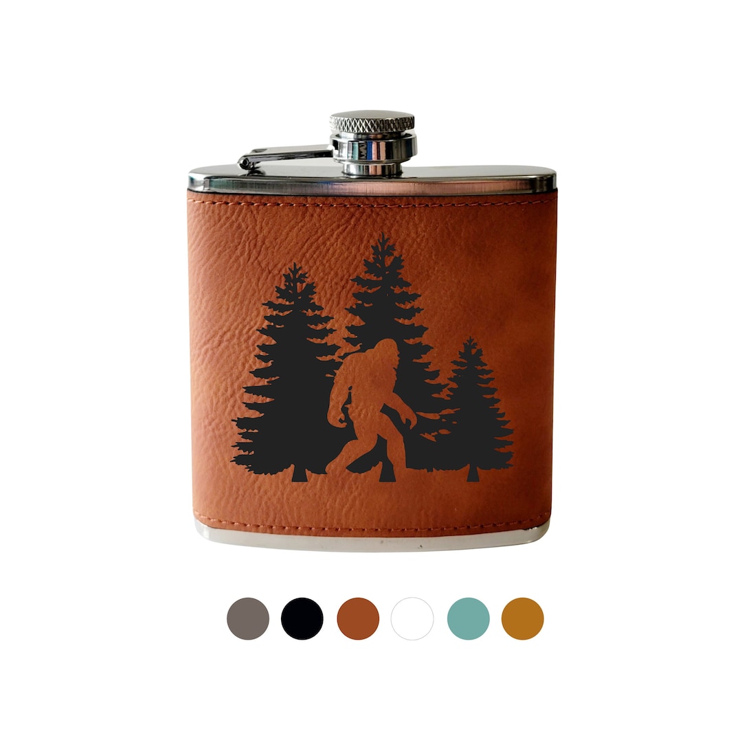 Bigfoot Flask With Trees- Pacific Northwest Sasquatch Yeti in the ...