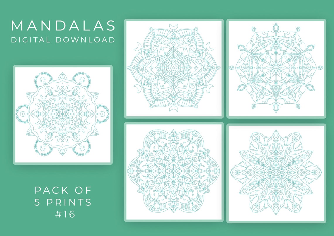 Mandala Digital Download to Print on A4 - Pack of 5 ( #16 ) - Etsy