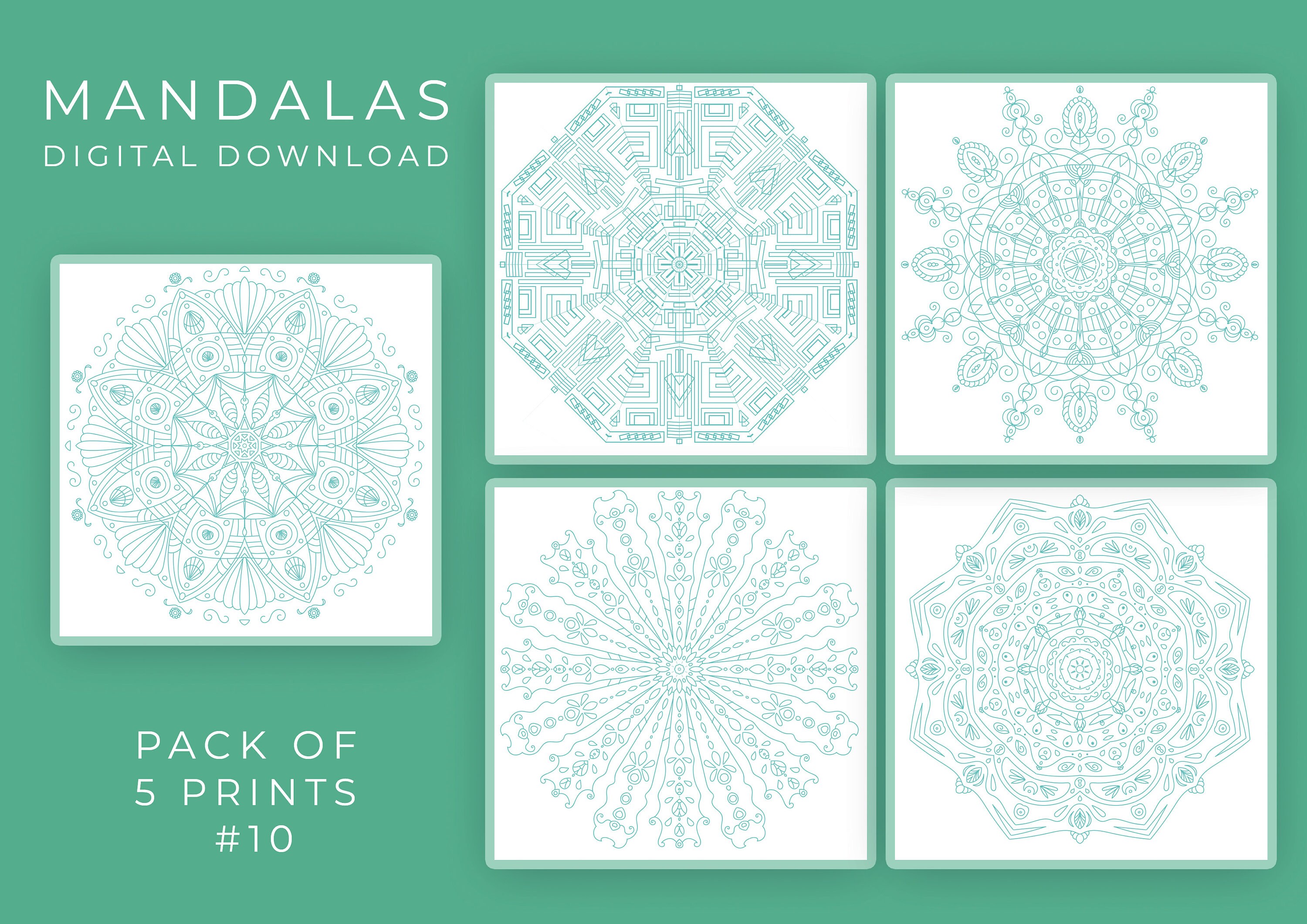 Mandala Digital Download to Print on A4 - Pack of 5 ( #10 ) - Etsy