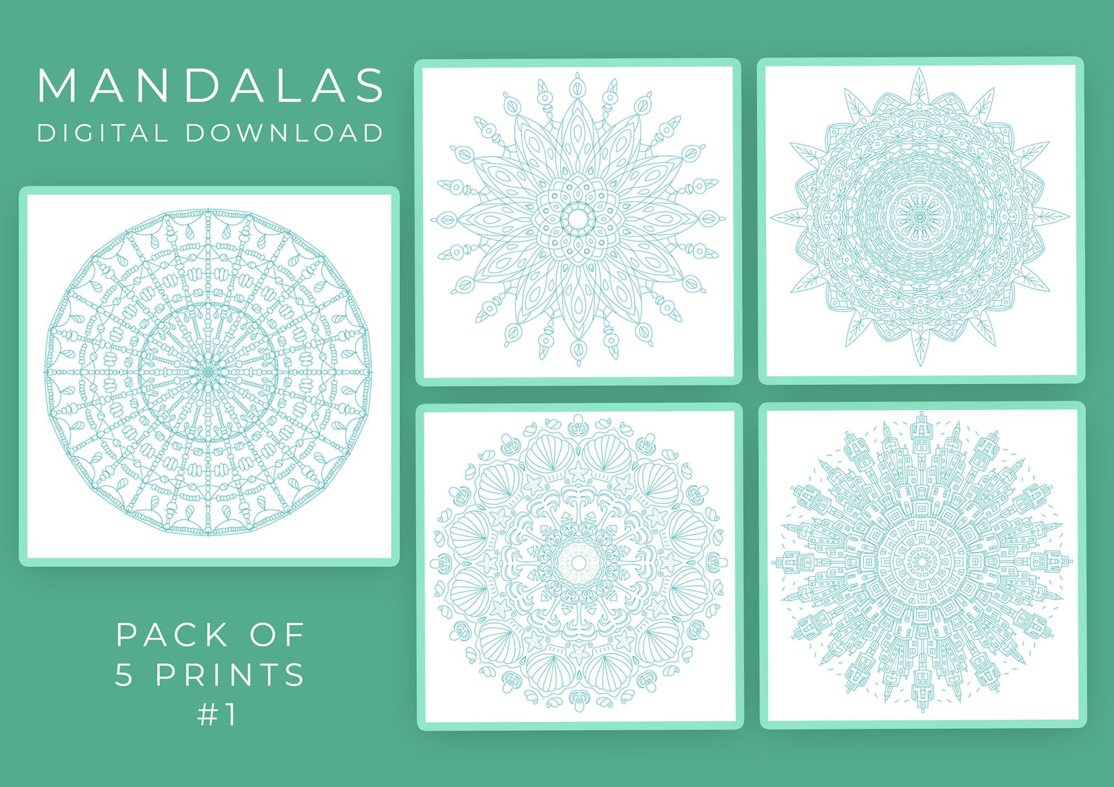Mandala Digital Download to Print on A4 - Pack of 5 ( #1 ) - Etsy