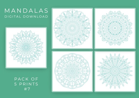 Mandala Digital Download to Print on A4 Pack of 5 7 - Etsy