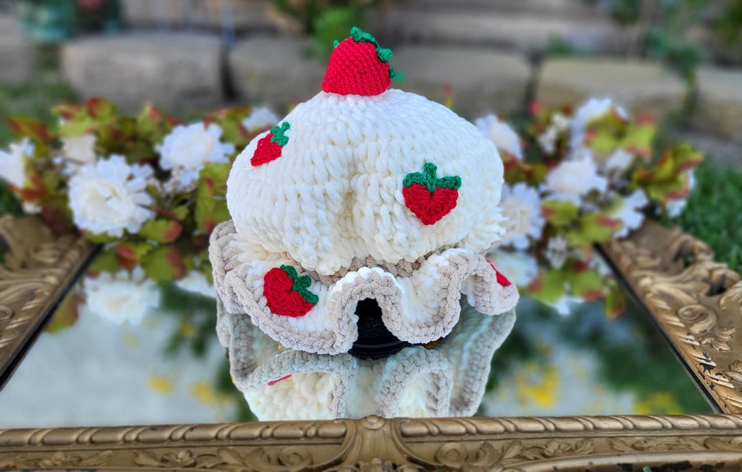 Angel Food Cake Inspired Crochet Adult Bucket Hat, Rave Hat With Strawberry Appliques, Costume ...