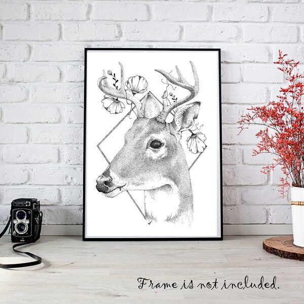 Pen and Ink Deer Art - Etsy
