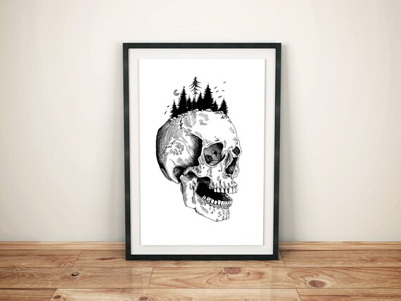 Skull Illustration Wall Art Print A4 Skull Poster Human | Etsy