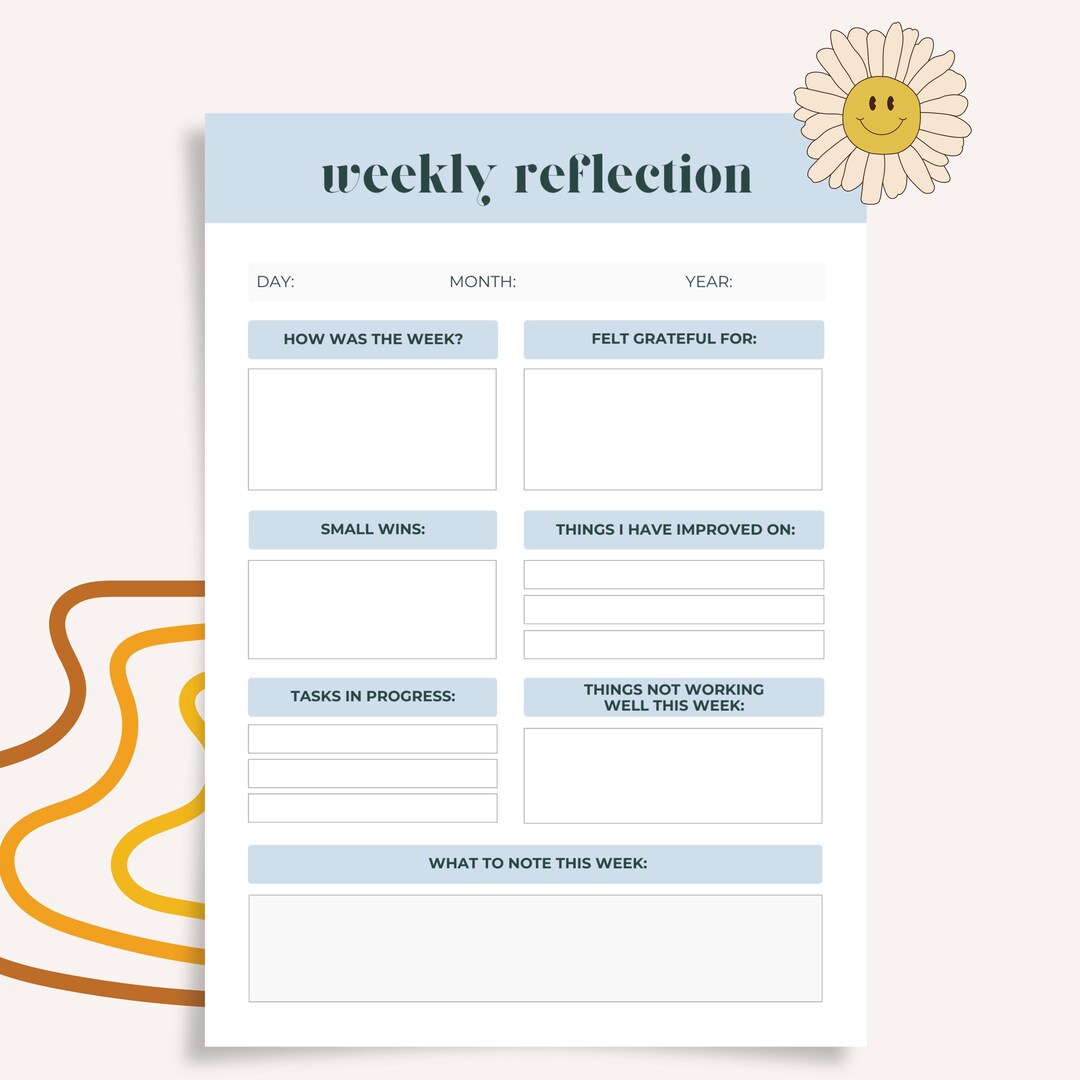 Printable Weekly Reflection Worksheet Personal Growth Gratitude ...