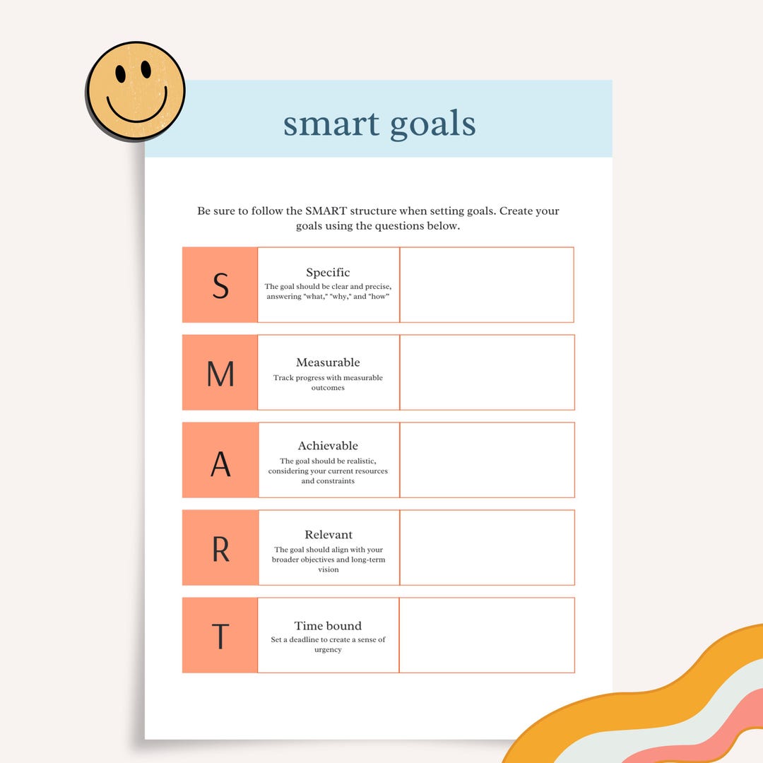 SMART Goals Worksheet Printable PDF Goal Planner Goal Setting ...