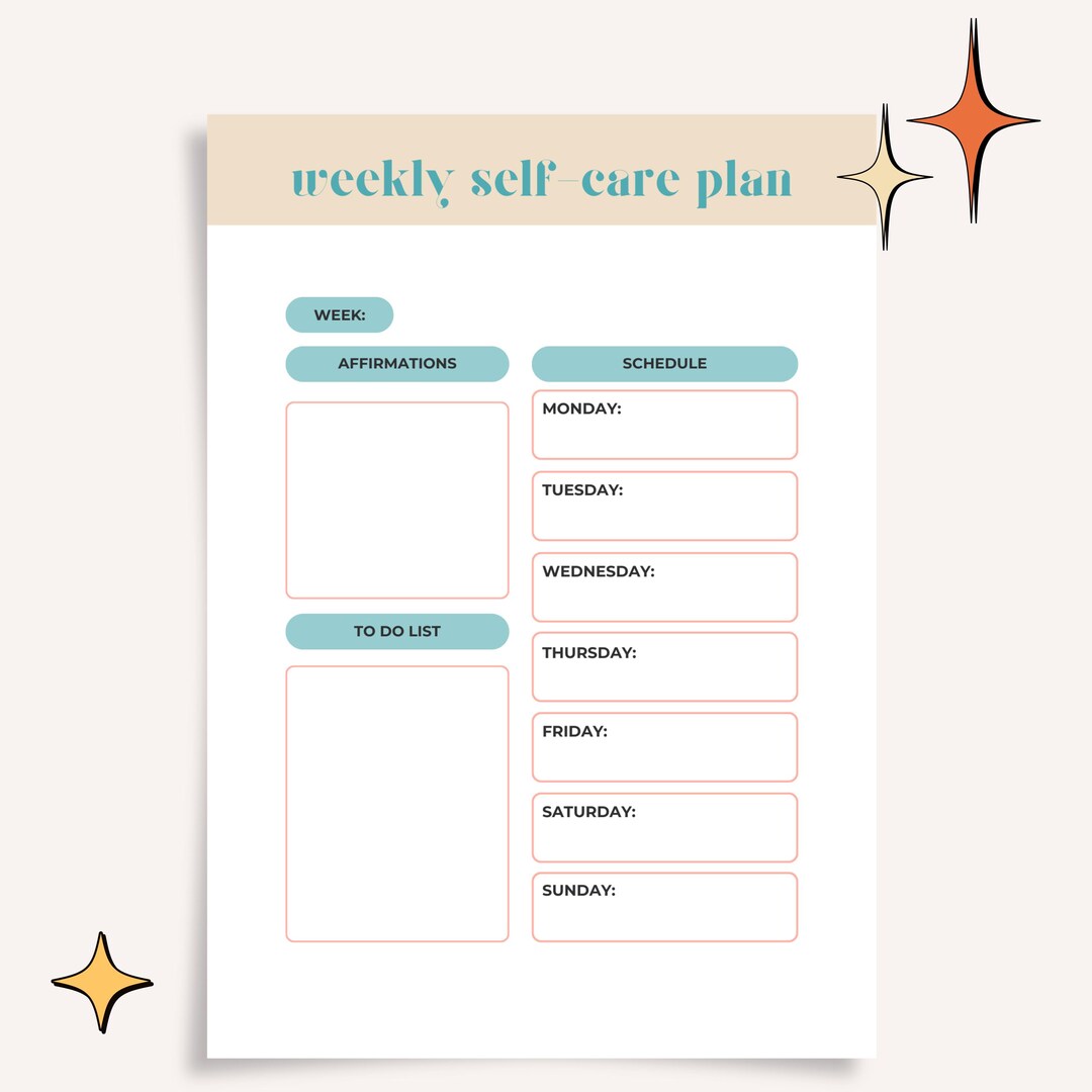 Weekly Self-care Planner Printable PDF Monday Sunday Starts A4 US ...