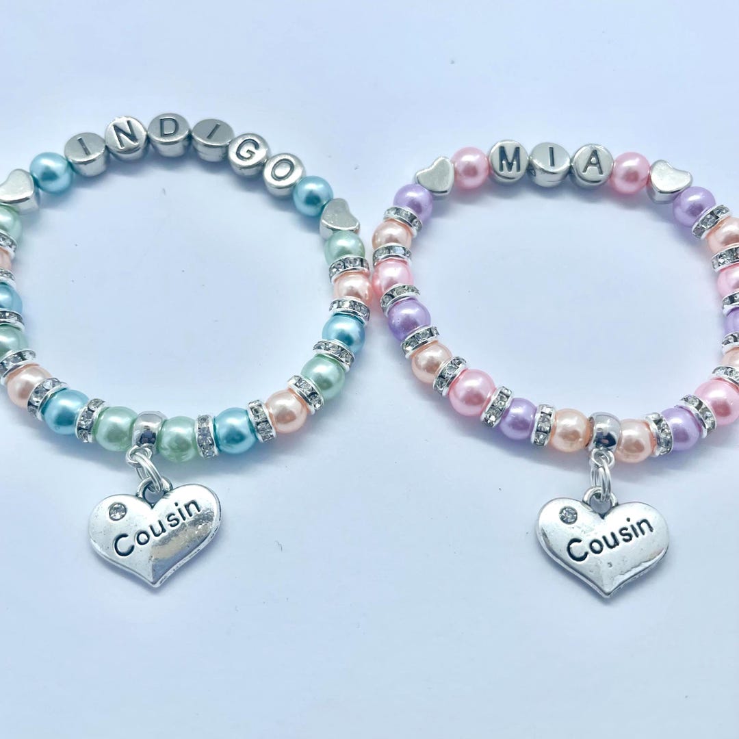 Personalised Cousin Charm Bracelet: Glass Pearl Beads in Any Colours ...