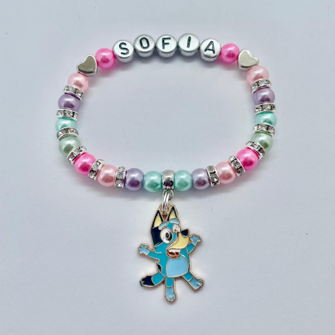 BLUEY Personalised Kids Name CHARM Bracelet/necklace Inc Bag & Tag 30 ...