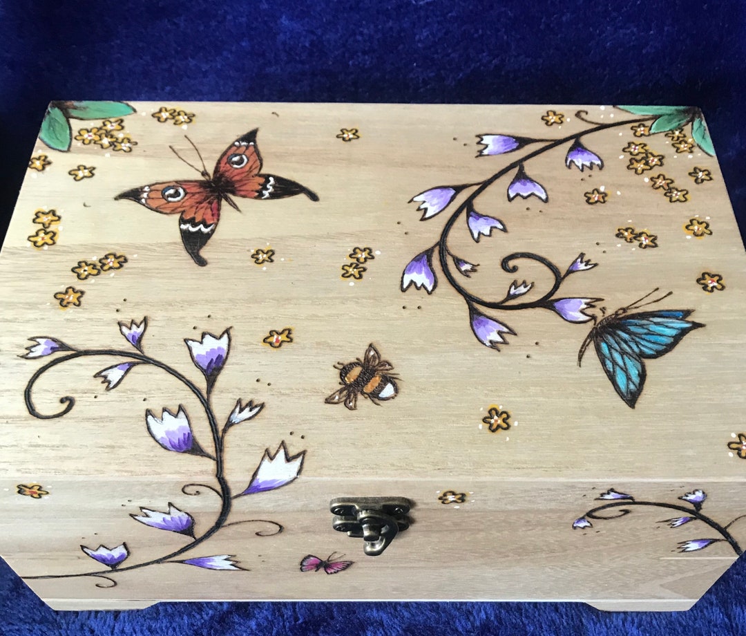 Personalised Wooden Wildflower Jewellery Box With Removable Tray, Large ...