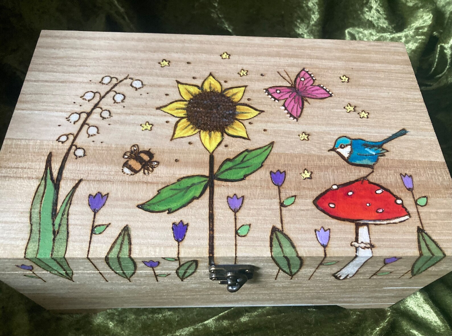 Personalised Wooden Bluebird and Sunflower Jewellery Box With Removable ...