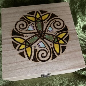 Personalised Celtic Daffodil Pyrography Box, Square Wooden Keepsake Box ...