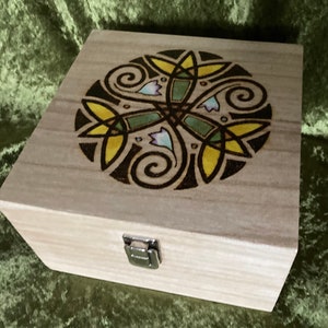 Personalised Celtic Daffodil Pyrography Box, Square Wooden Keepsake Box ...