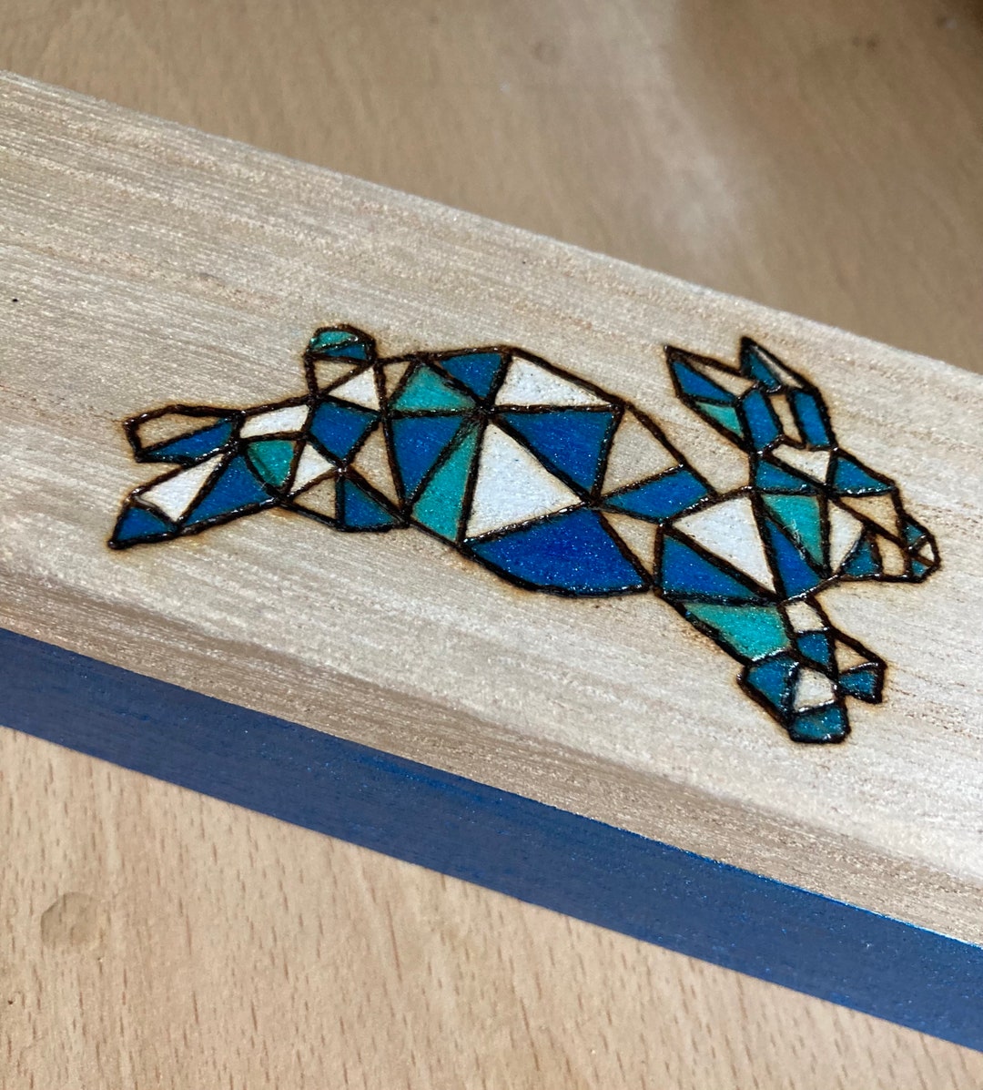 Personalised Blue Rabbit Wooden Pen Box - Pyrography Burn With Colour ...
