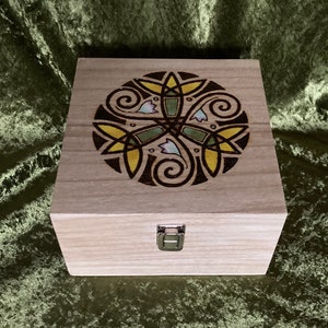 Personalised Celtic Daffodil Pyrography Box, Square Wooden Keepsake Box ...