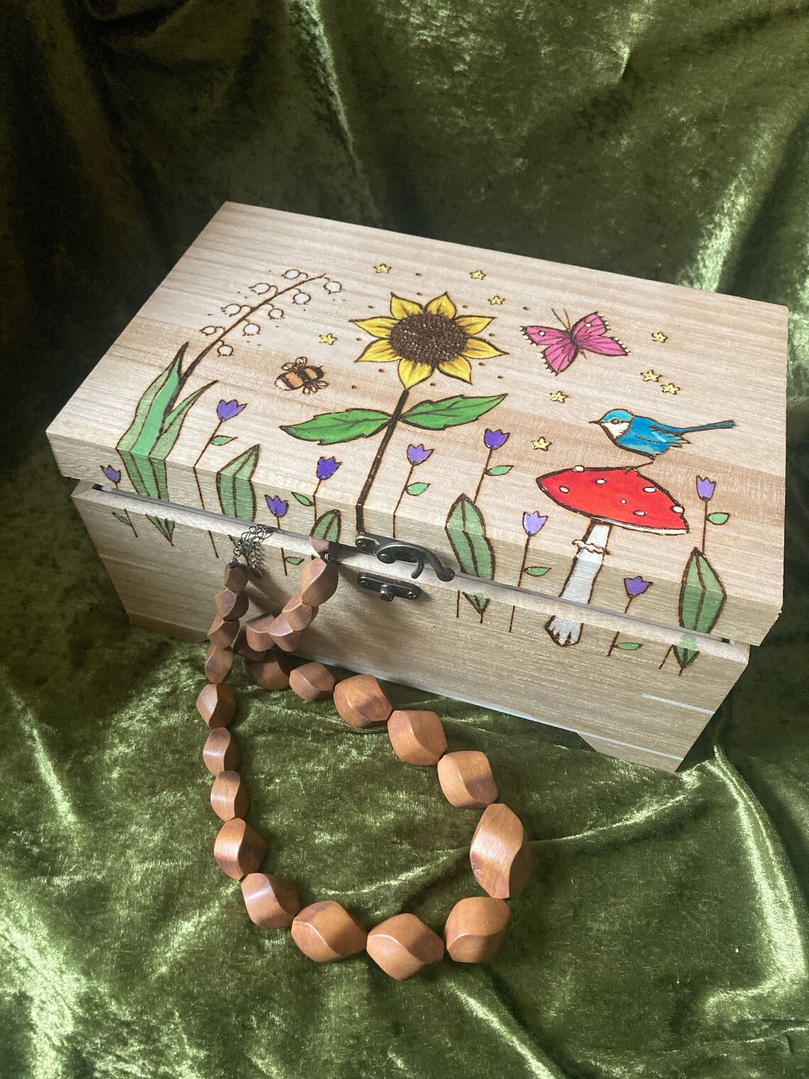 Personalised Wooden Bluebird and Sunflower Jewellery Box With Removable ...