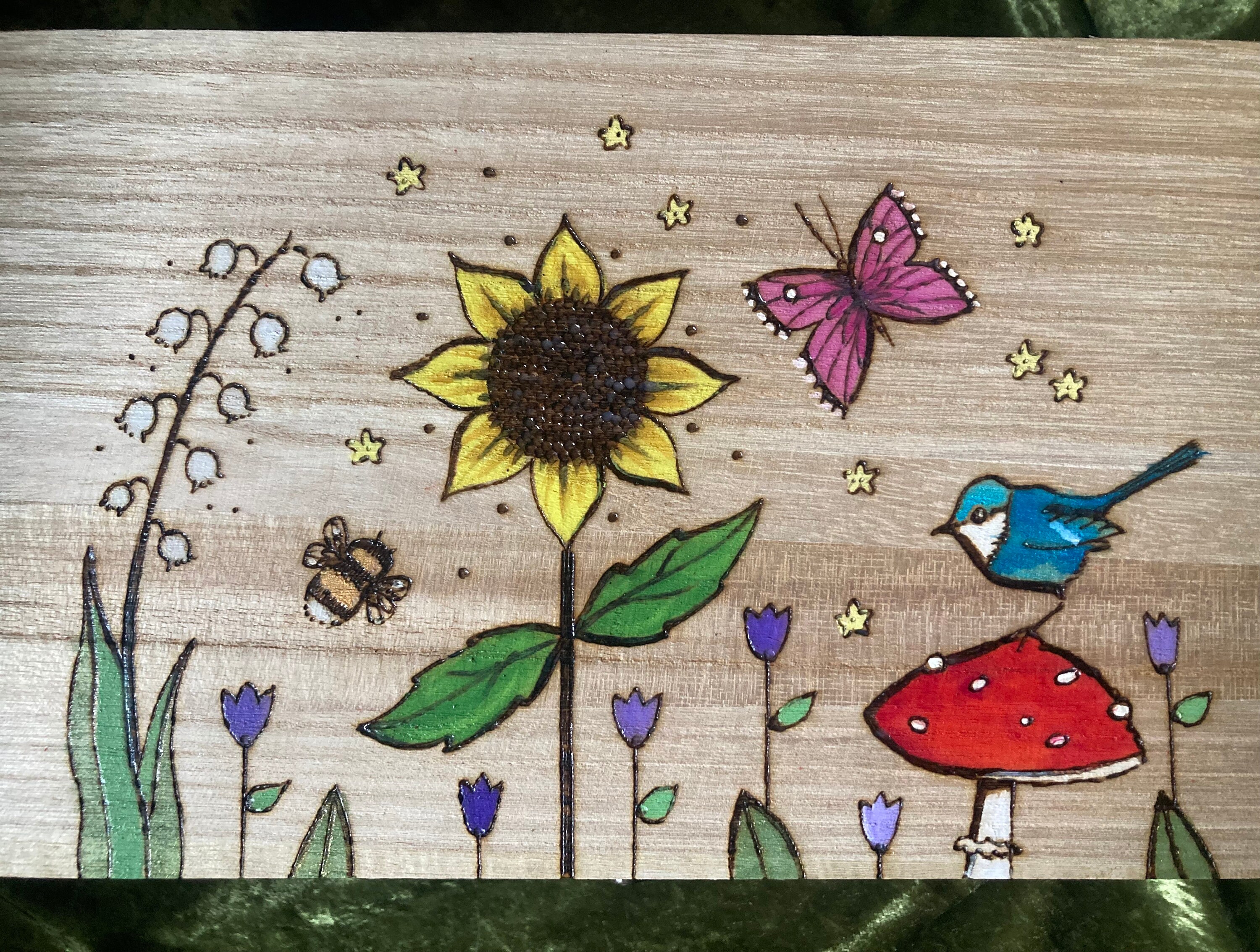Personalised Wooden Bluebird and Sunflower Jewellery Box With Removable ...