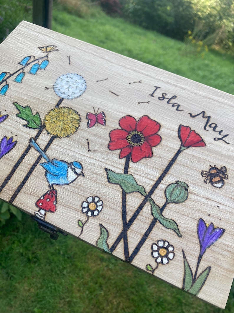 Personalised Wooden Wildflower Jewellery Box With Removable Tray, Large ...