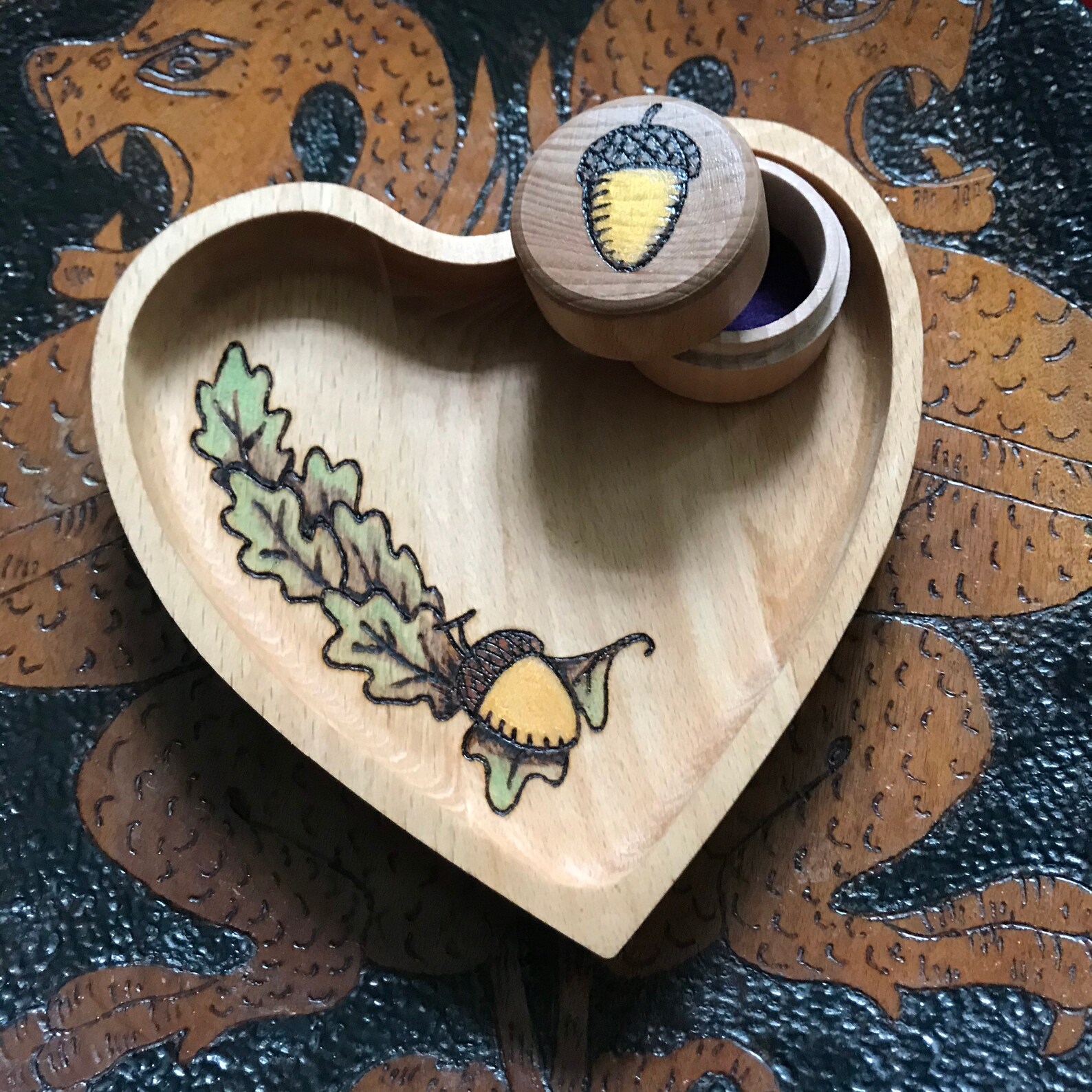 Golden Acorn Wooden Mini Pot, Pyrography Trinket Box. Solid Beech - Etsy UK