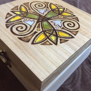 Personalised Celtic Daffodil Pyrography Box, Square Wooden Keepsake Box ...