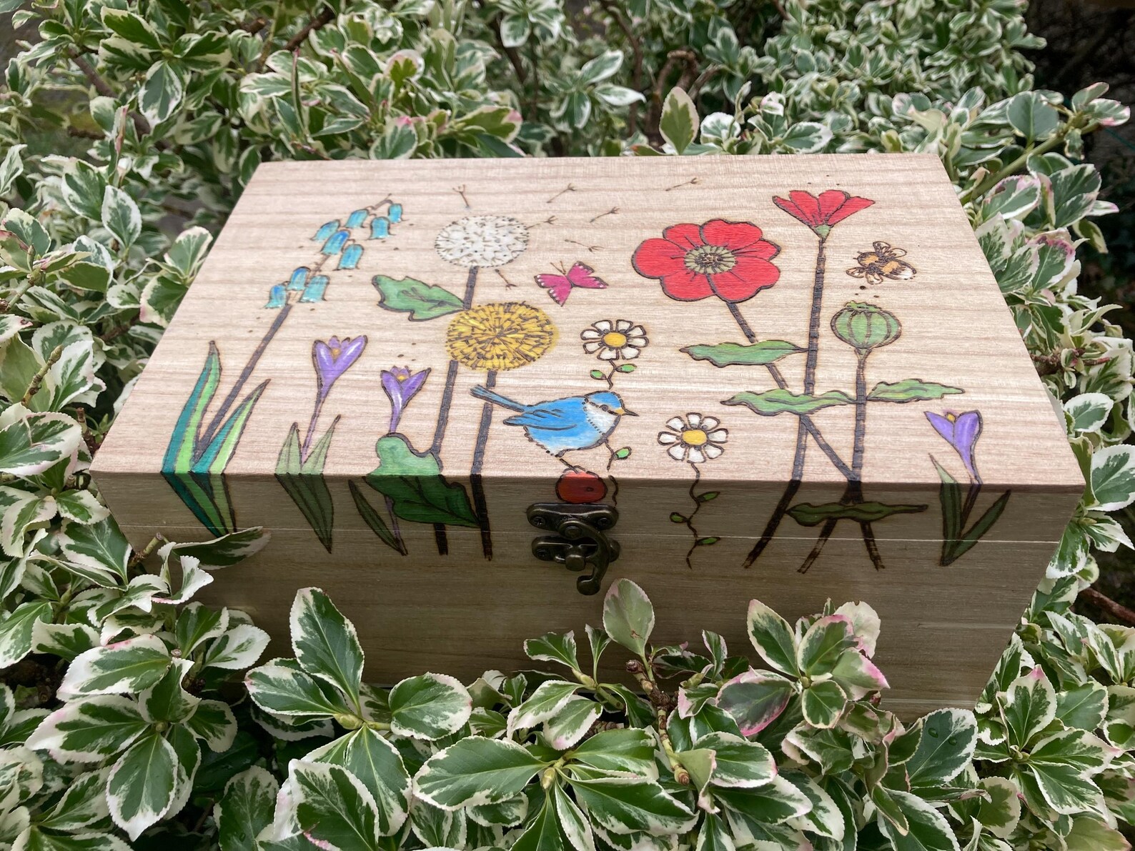 Personalised Wooden Wildflower Jewellery Box With Removable Tray, Large ...