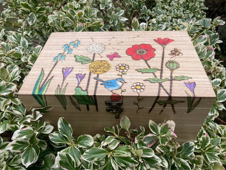 Personalised Wooden Wildflower Jewellery Box With Removable Tray, Large ...