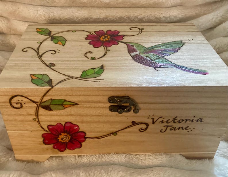 Personalised Wooden Hummingbird Jewellery Box. Large Keepsake Box With ...