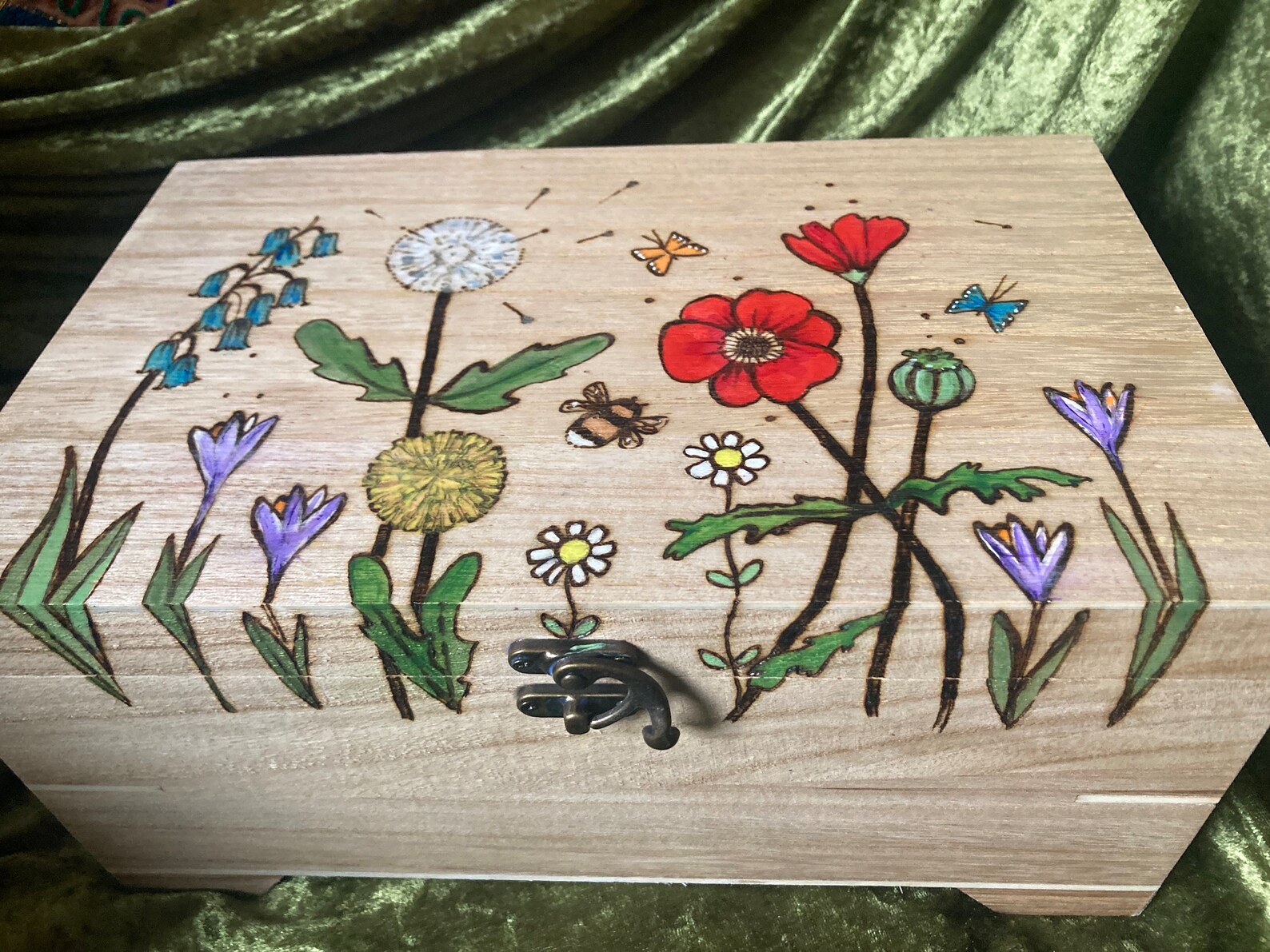 Personalised Wooden Wildflower Jewellery Box With Removable Tray, Large ...