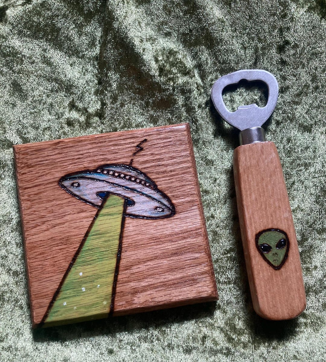 UFO Coaster and Bottle Opener for One - UAP UFO Gift - Solid Oak ...