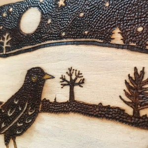 Midwinter Messenger Wooden Pyrography Art, Hanging Wooden Rustic Slice ...