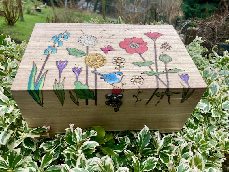 Personalised Wooden Wildflower Jewellery Box With Removable Tray, Large ...