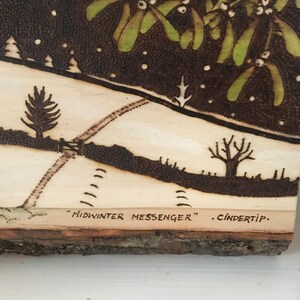 Midwinter Messenger Wooden Pyrography Art, Hanging Wooden Rustic Slice ...