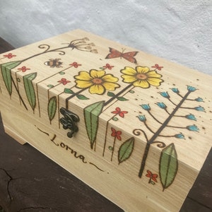 Personalised Wooden Wildflower Jewellery Box With Removable Tray, Large ...
