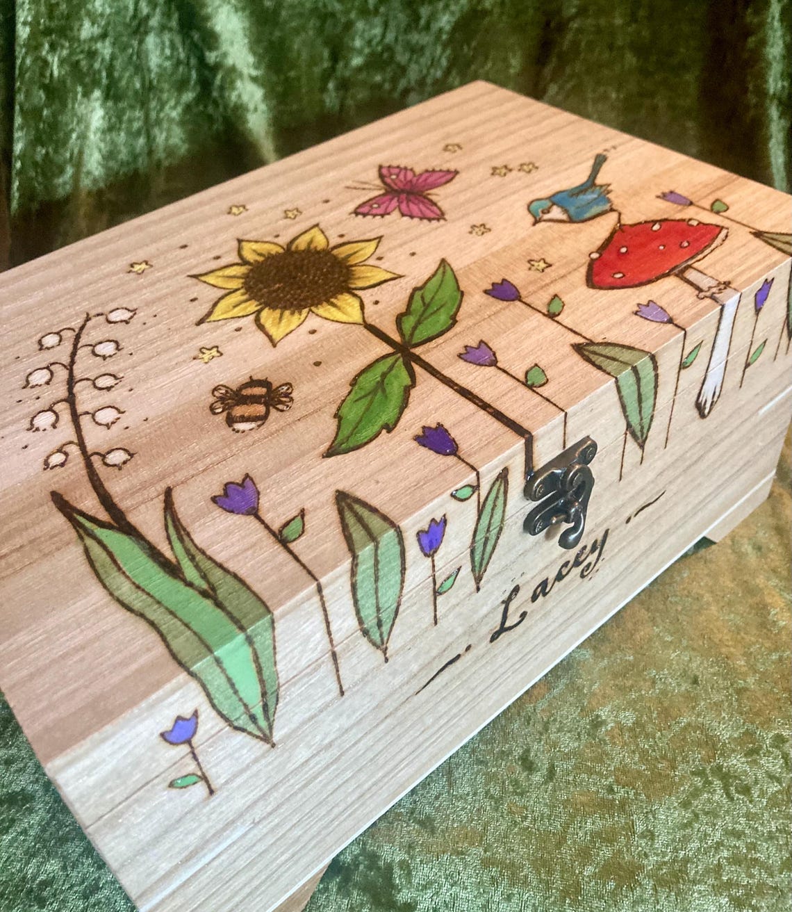 Personalised Wooden Bluebird and Sunflower Jewellery Box With Removable ...