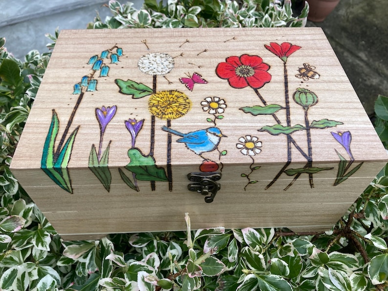 Personalised Wooden Wildflower Jewellery Box With Removable Tray, Large ...