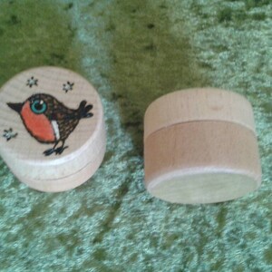 Robin Mini-pot, Pyrography Christmas Box, Round Robin Wooden Ring Pot ...