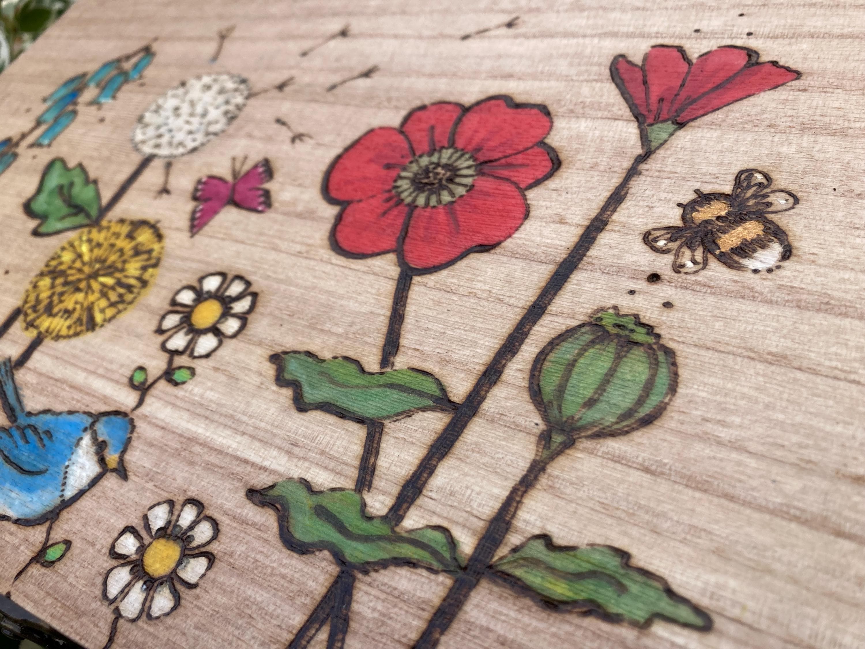 Personalised Wooden Wildflower Jewellery Box With Removable Tray, Large ...