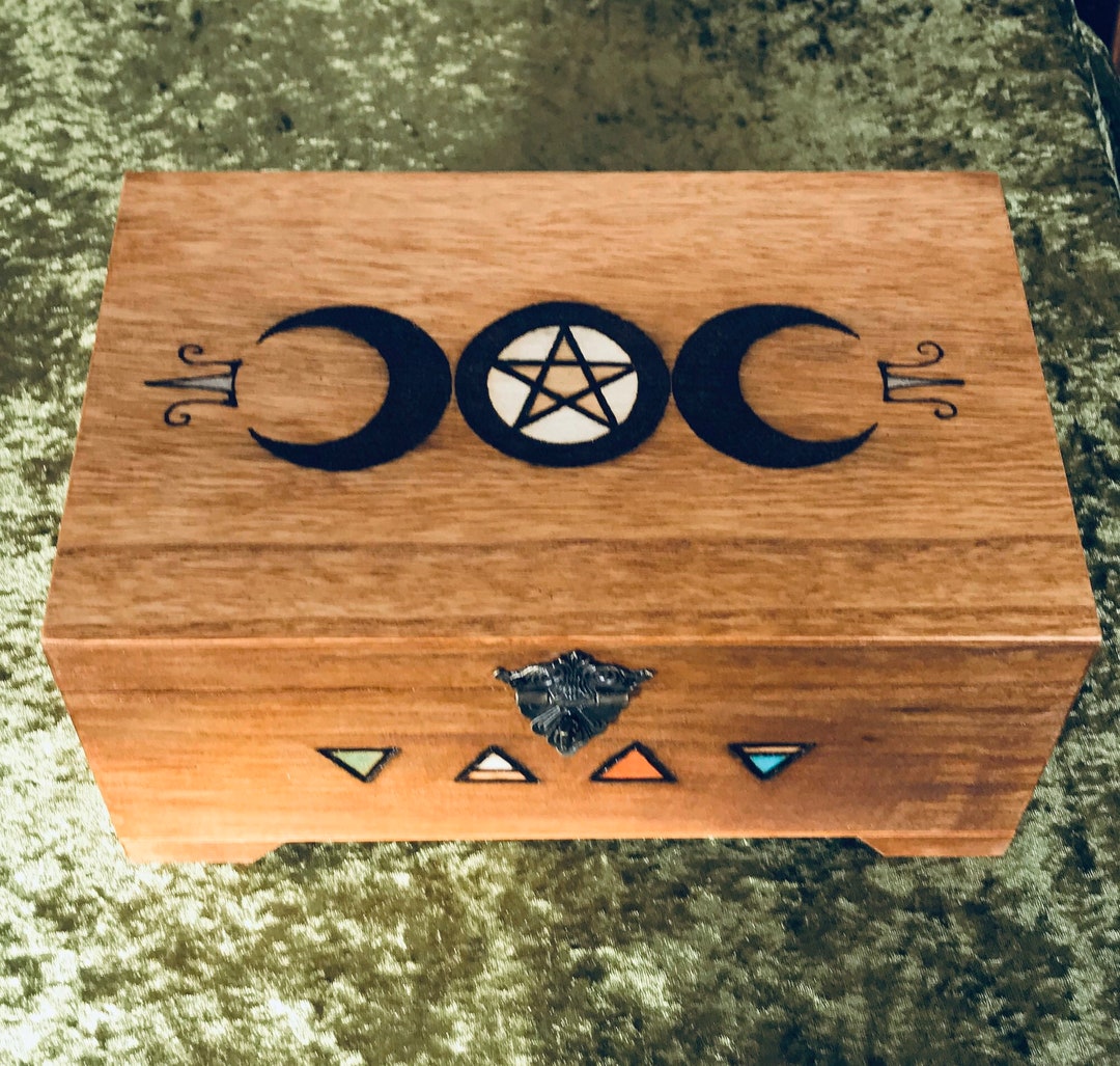 Wiccan Goddess Jewellery Box With Removable Tray, Large Wooden Crystal ...