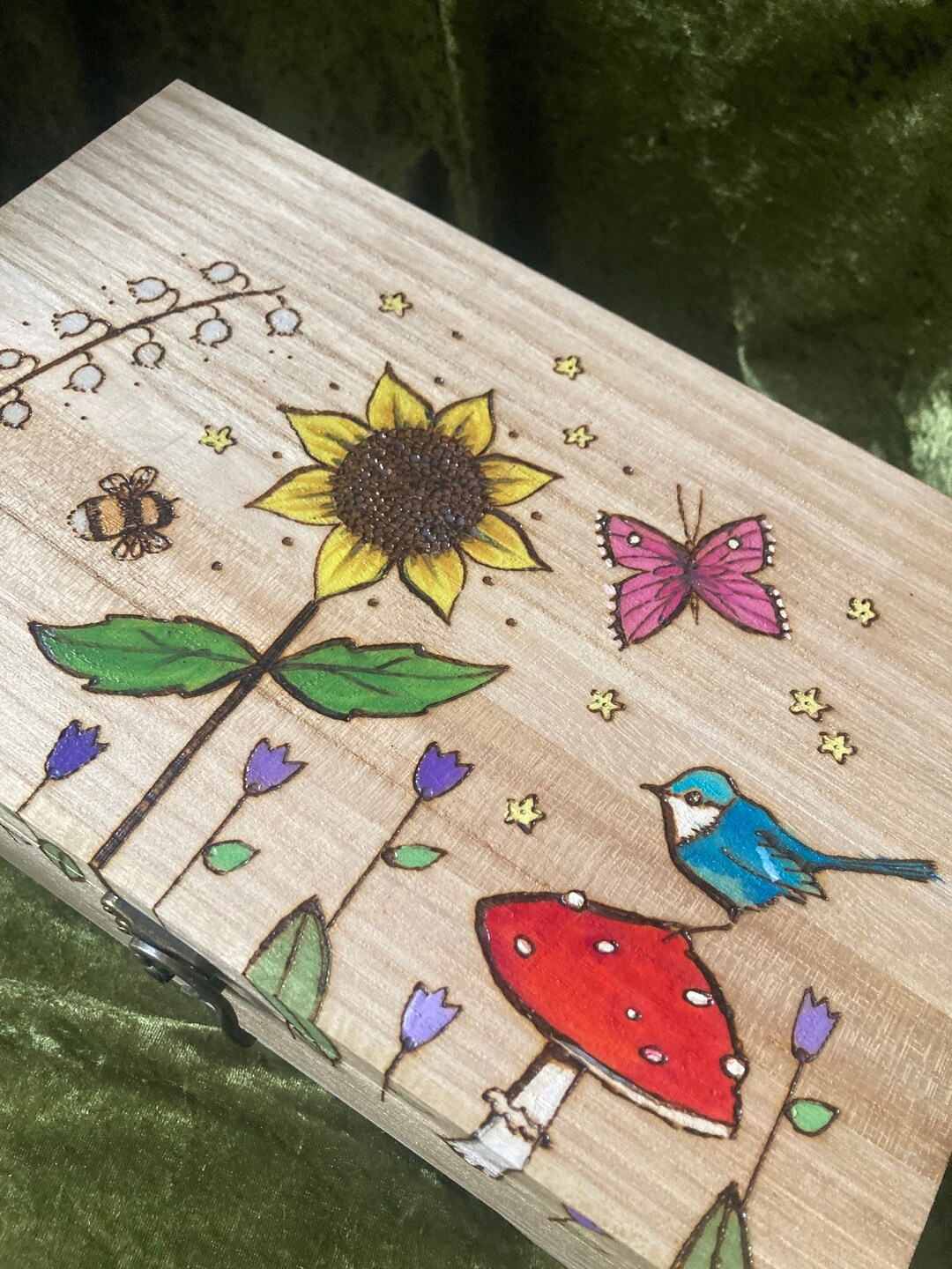 Personalised Wooden Bluebird and Sunflower Jewellery Box With Removable ...