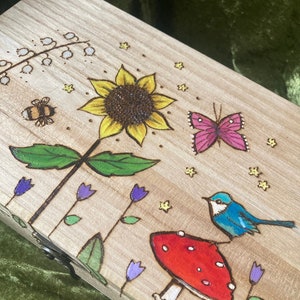 Personalised Wooden Bluebird and Sunflower Jewellery Box With Removable ...