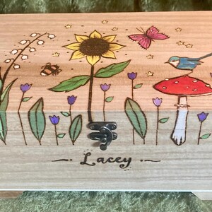 Personalised Wooden Bluebird and Sunflower Jewellery Box With Removable ...