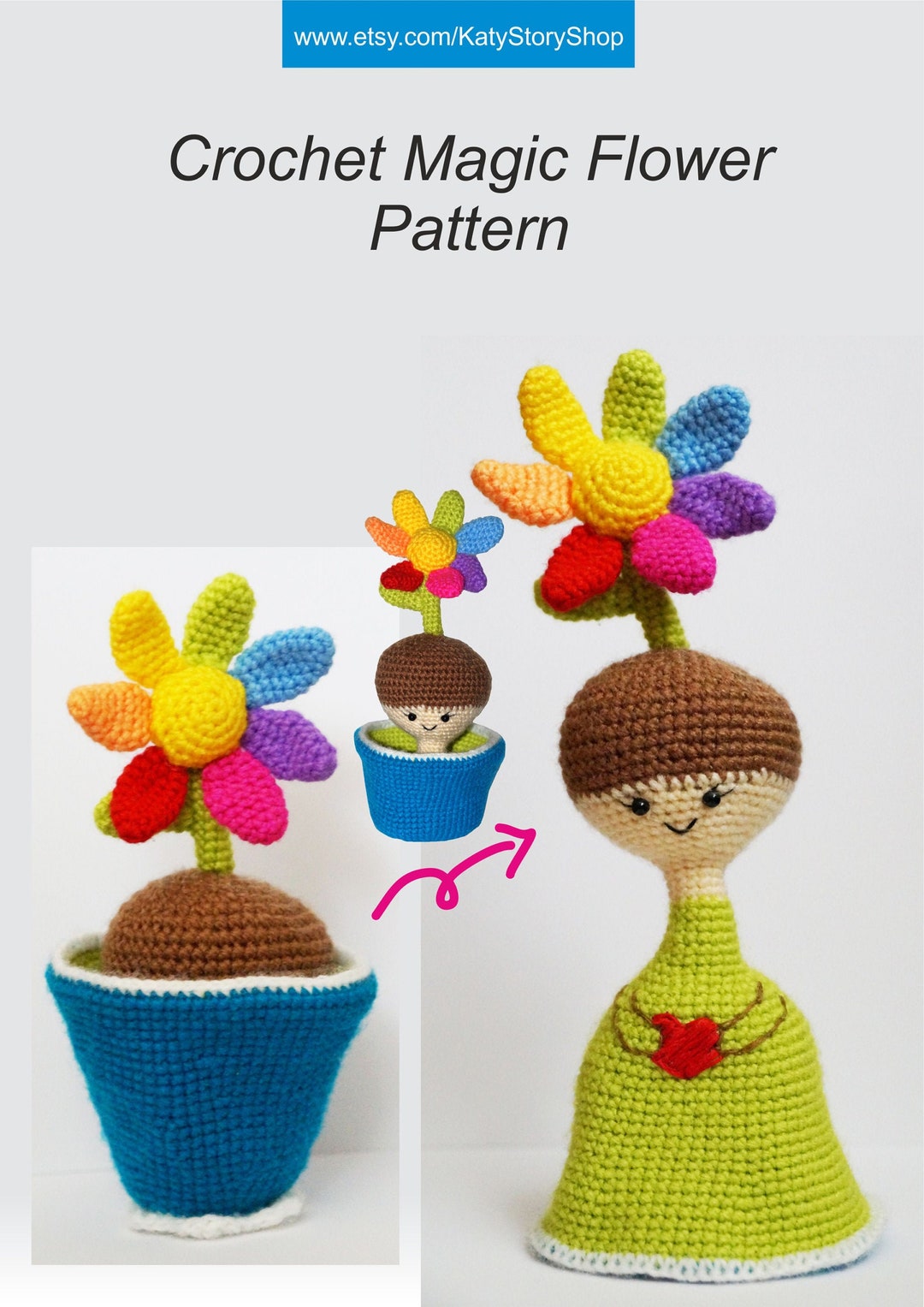 Magic Flower Crochet Pattern PDF Funny Flower Amigurumi - Etsy