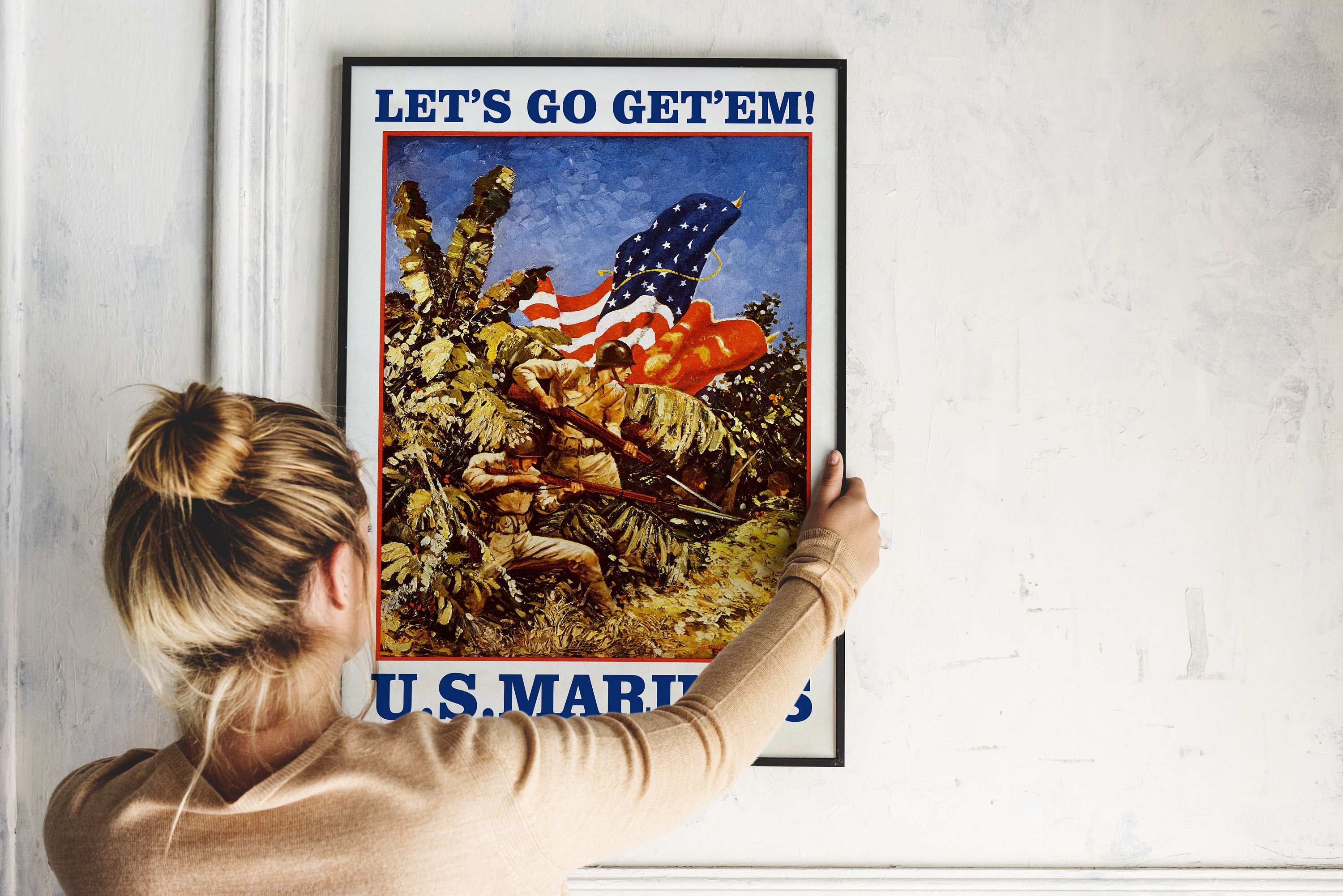 Vintage War Propaganda Poster WW2, US WW2 USMC Recruiting Poster Lets ...