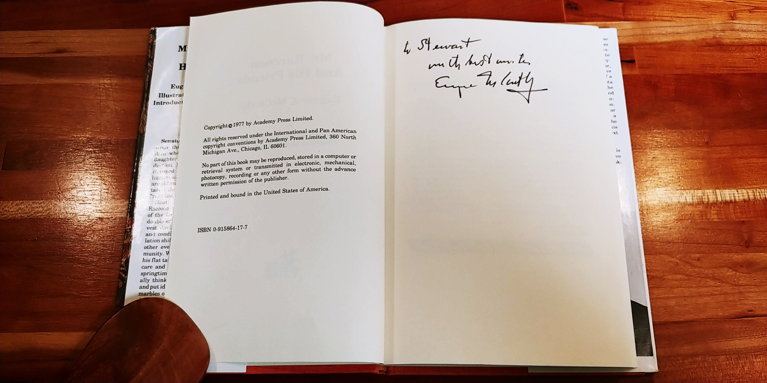 Mr. Raccoon and His Friends by Eugene J McCarthy - First Edition ...